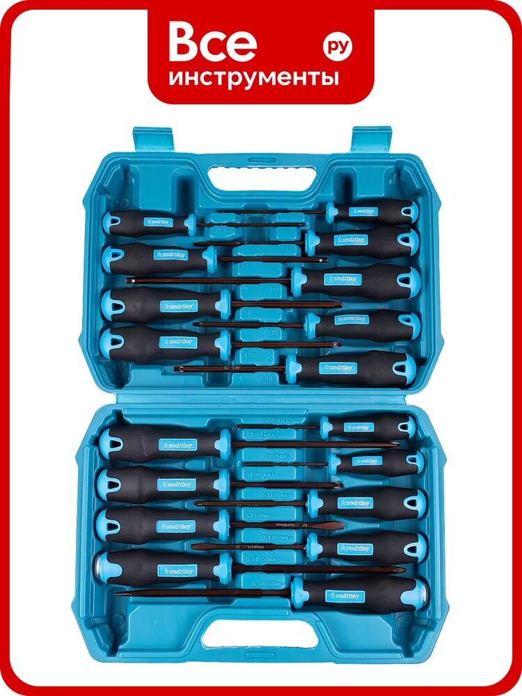 Набор отверток SMARTBUY 18 штук, PH, SL, HEX, TORX, сталь S2, кейс, Tools SBT-SCN-18P3
