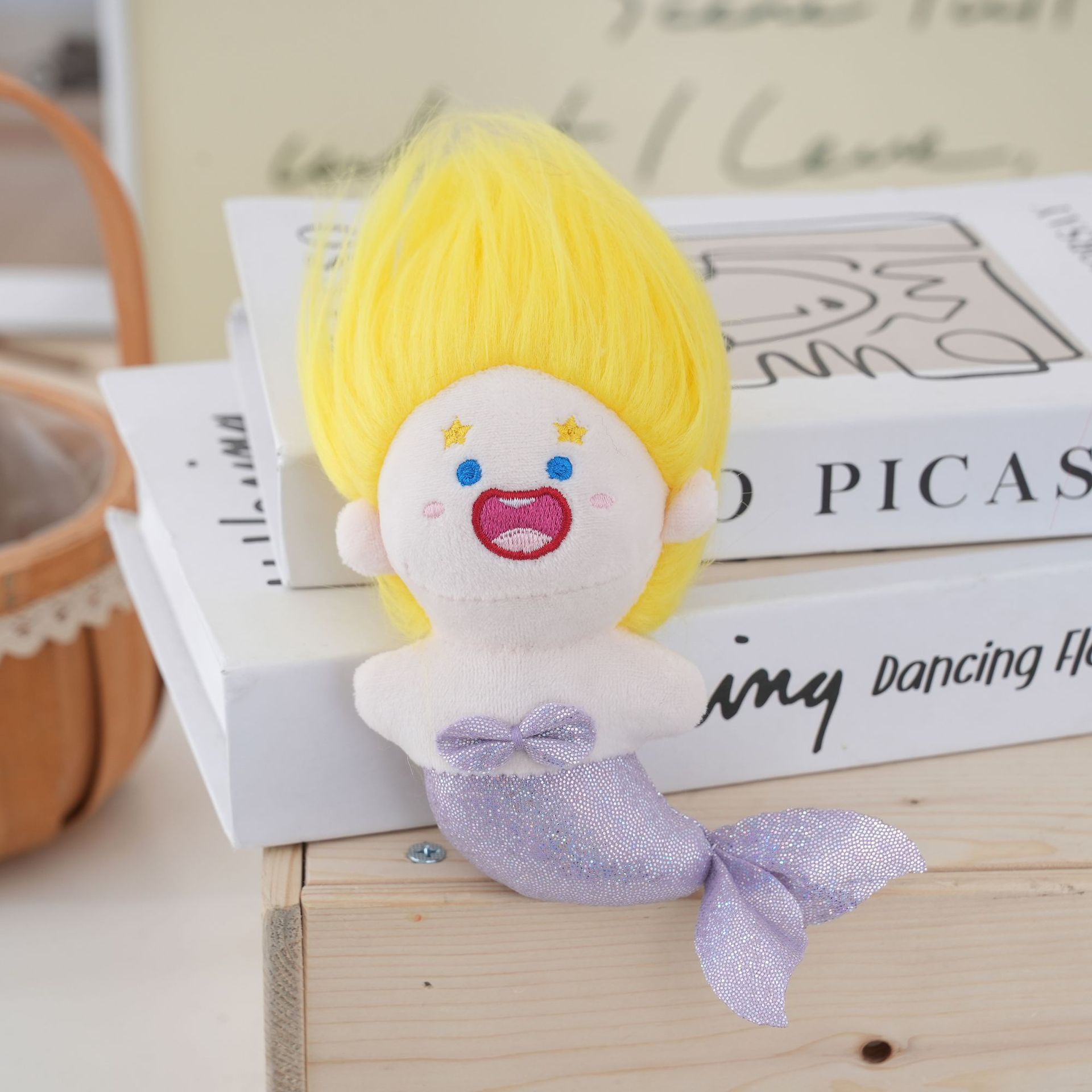Креативная пушистая русалка плюшевая игрушка брелок подвеска на рюкзак с пропуском зуба - Желтая бисерная цепь