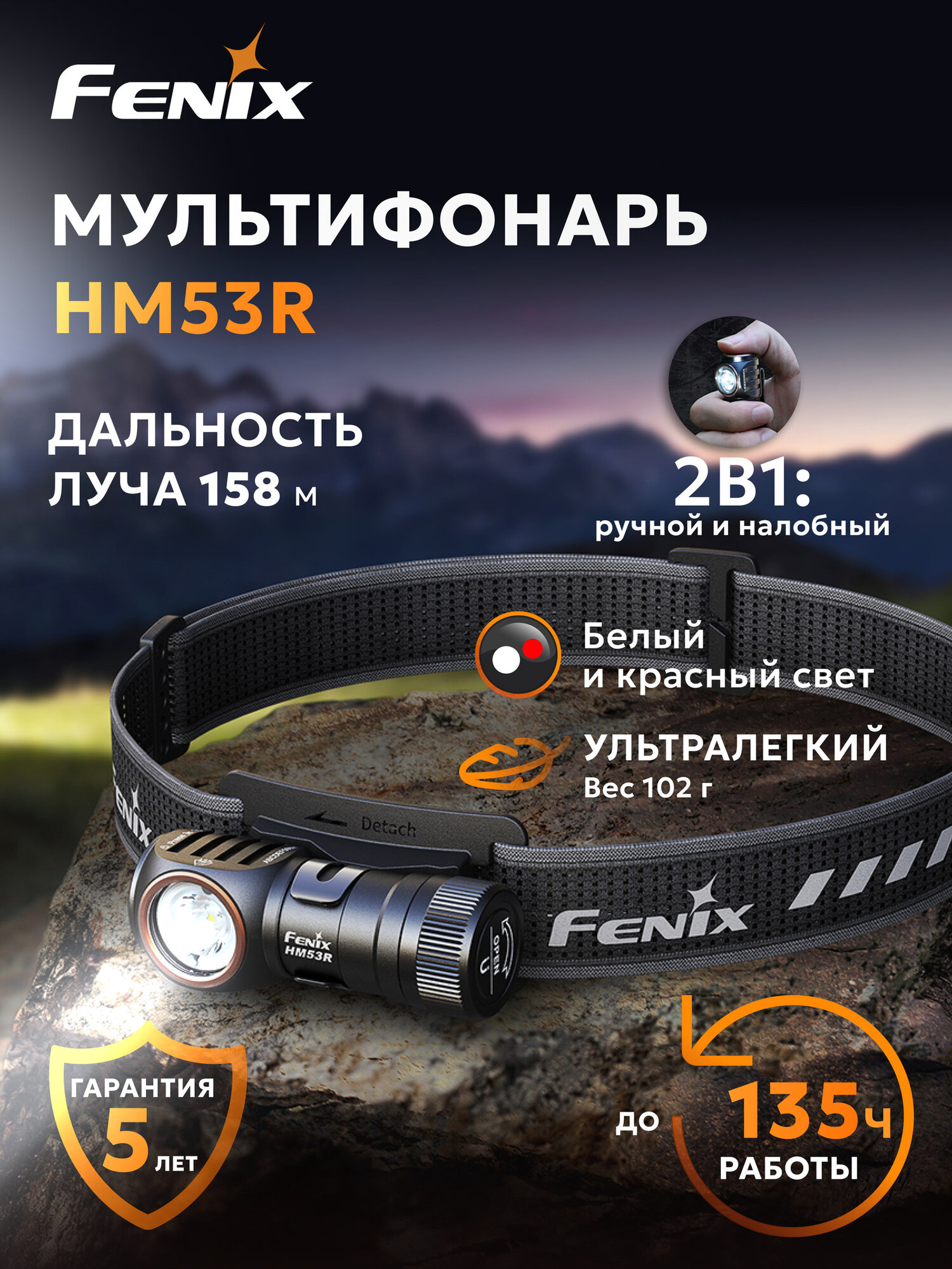 Фонарь Fenix налобный HM53R 1200 люмен