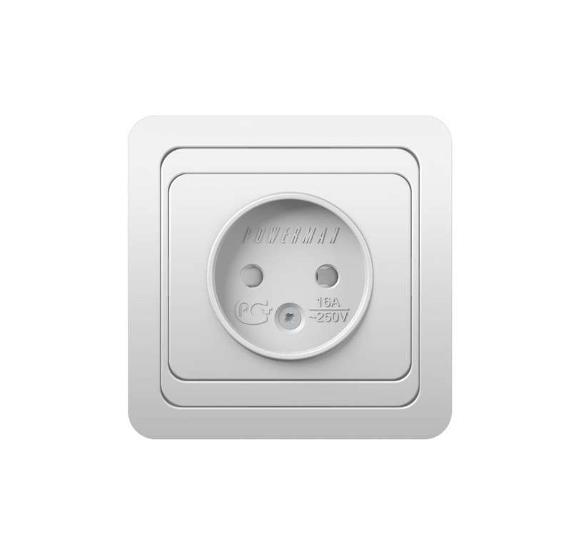 Розетка 1-м СП Classic 16А IP20 без заземл. защ. шторки бел. POWERMAN 1181694