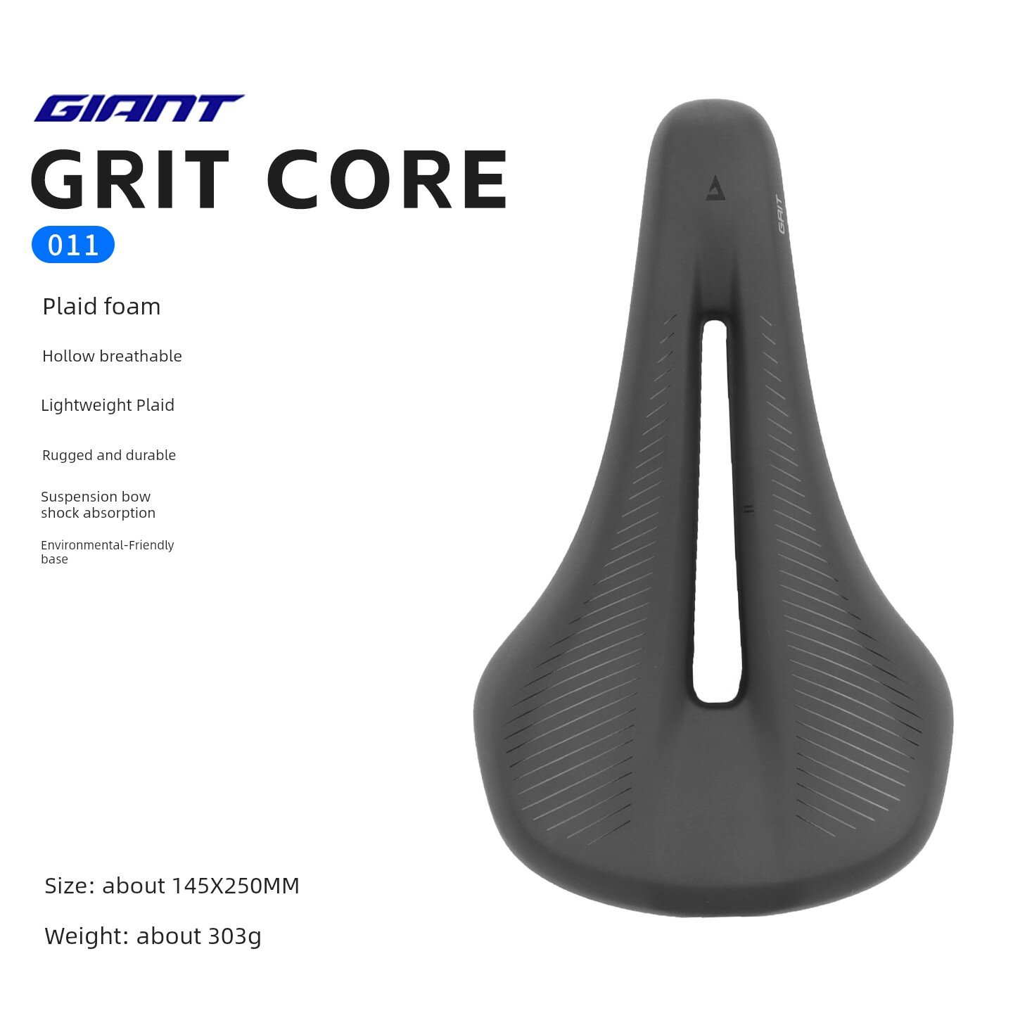 Giant Grit CORE Hollow Велосипедное Седло для Горных Велосипедов, 25.0x14.5 см, Удобное Сиденье для Всех Поездок,