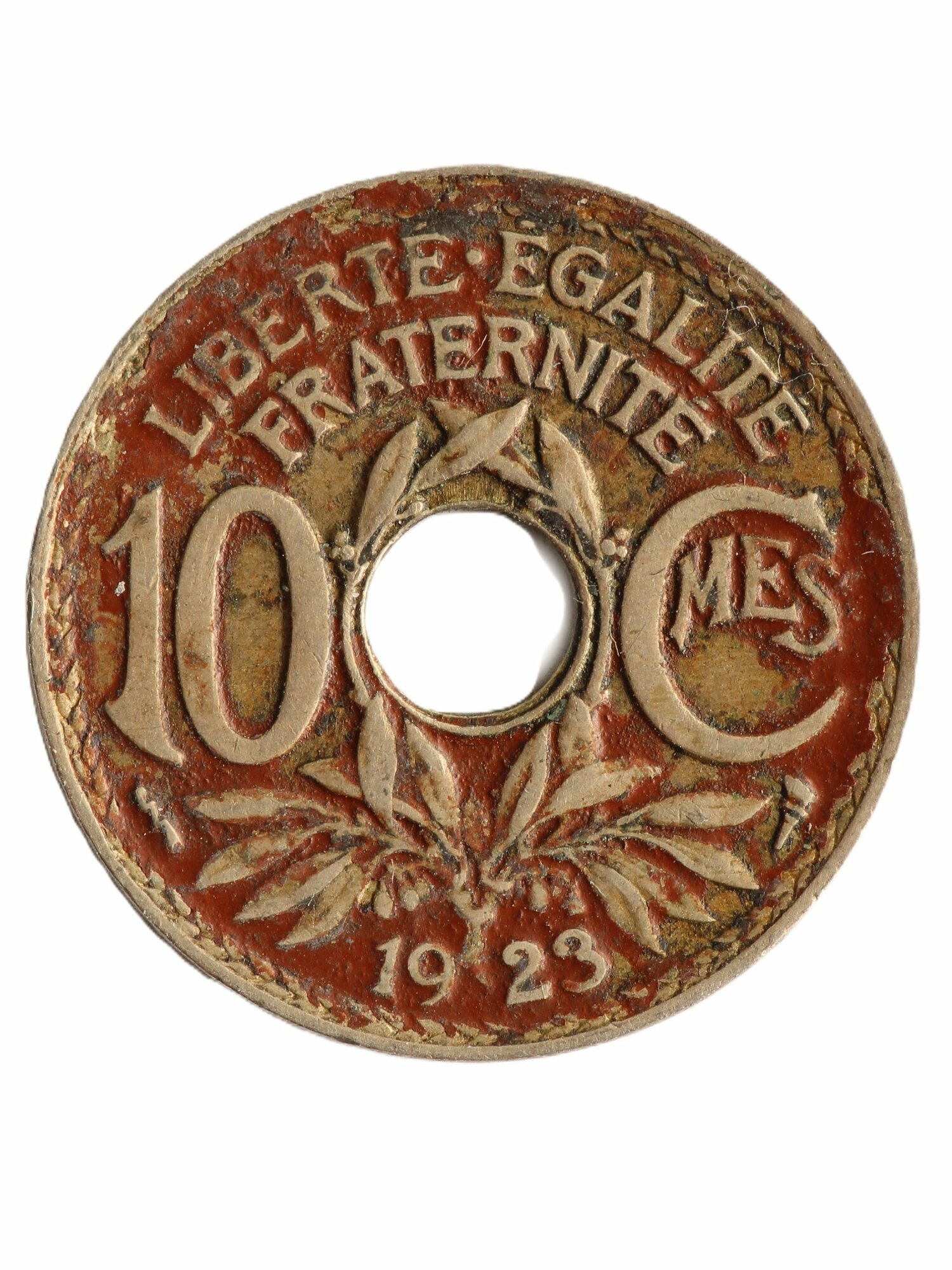 Подлинная монета Франции 10 сантимов 1923 года