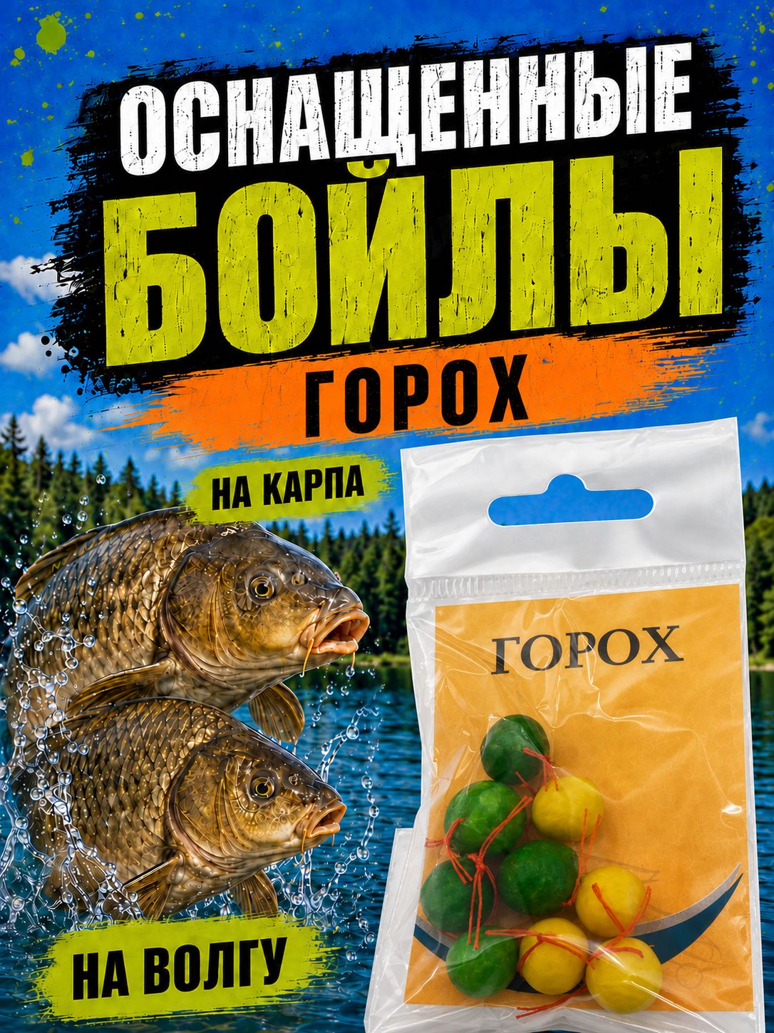 Бойлы оснащенные Горох плавающие для рыбалки на карпа, карася и леща, готовая насадка на крючок