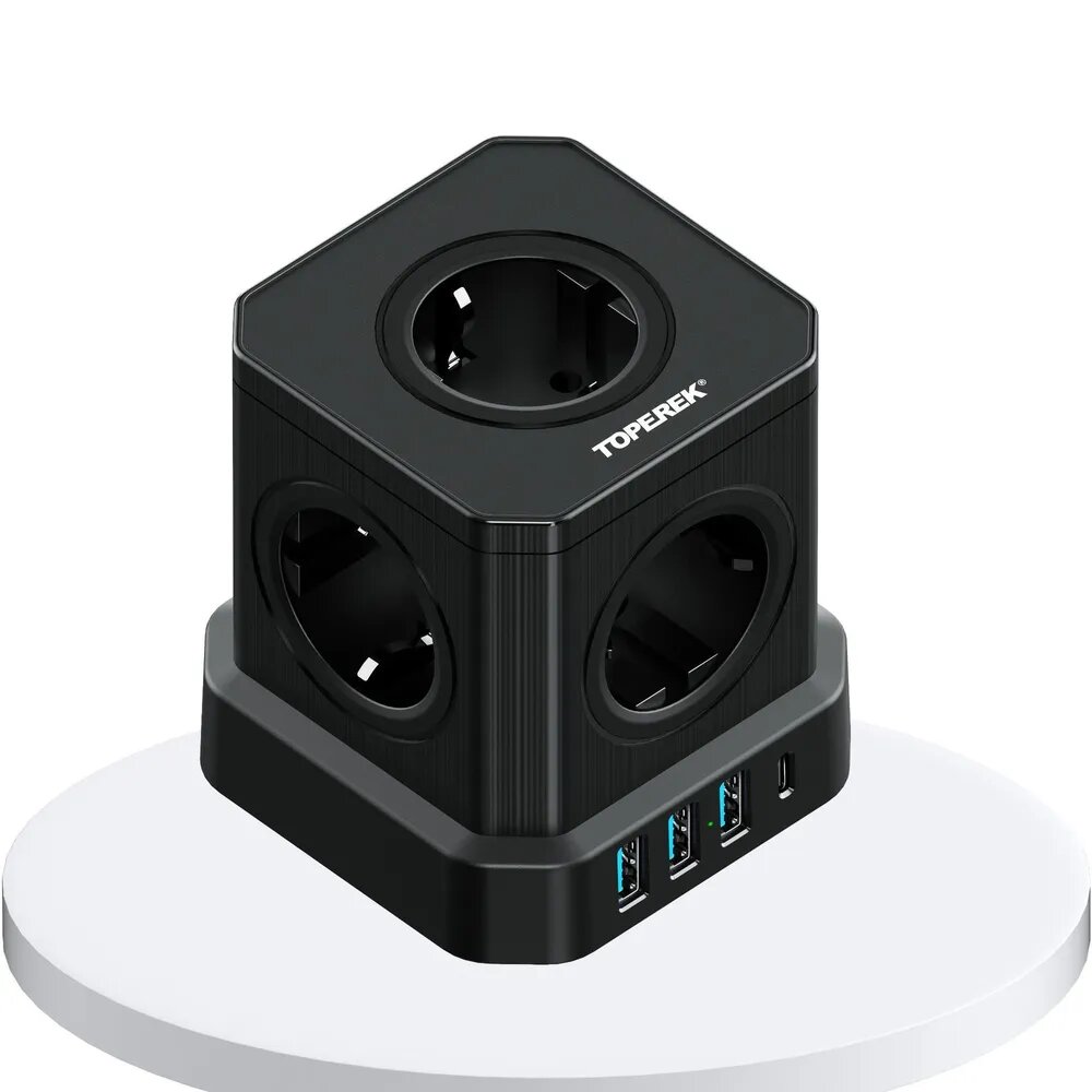 Розетка-куб портативная с USB, удлинитель компактный настольный с 4 гнездами 2500Вт