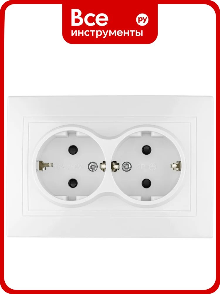 Розетка двойная TDM ELECTRIC 2П+З с защ. шт. 16А 250В белая Таймыр, пром. упак. 200 шт. SQ1814-0518