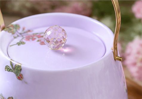 Чайник заварочный фиолетовый с цветочным рисунком, прозрачный шар на крышке, для дома