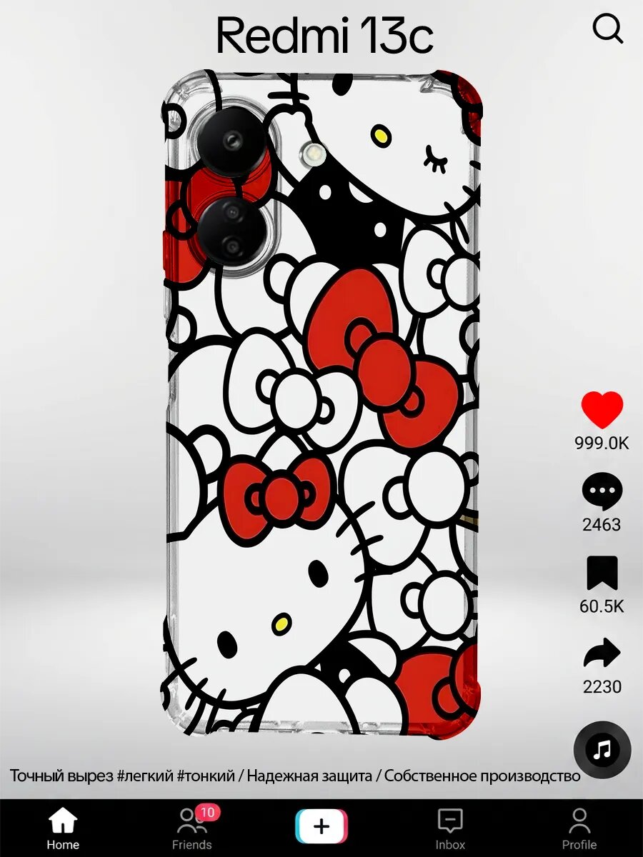 Чехол на Xiaomi Redmi 13C с принтом Хелло Китти бантики