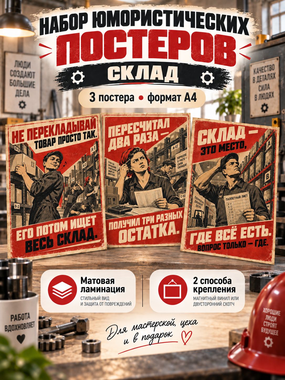 Плакаты на стену A4 3 шт на склад ретро