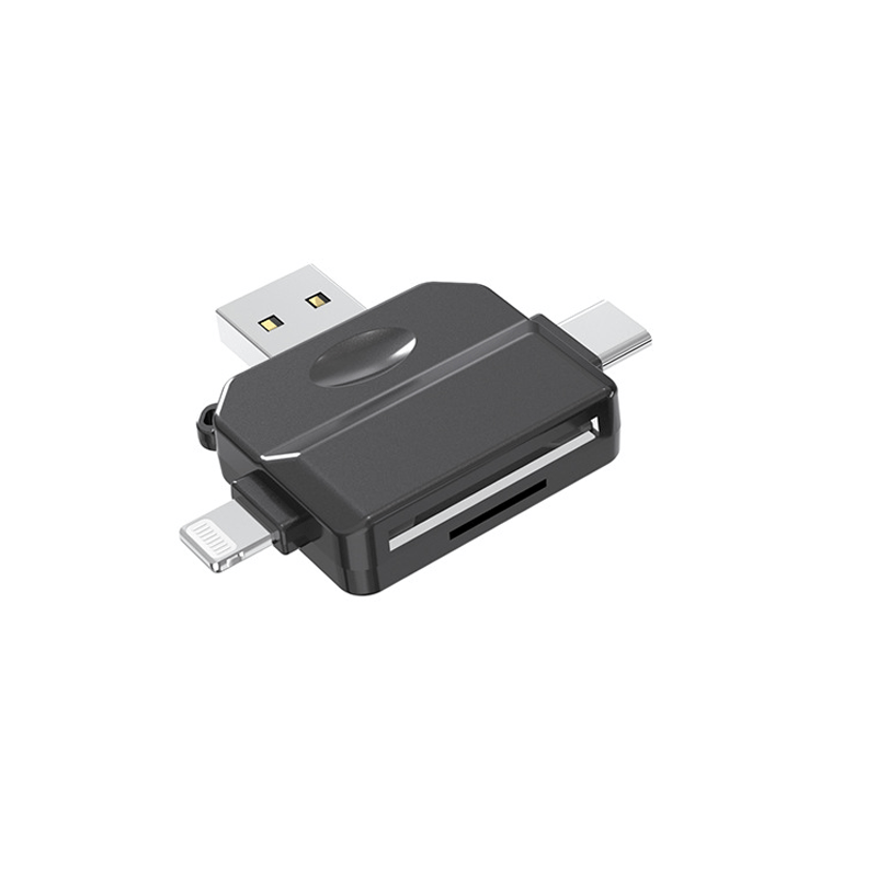 Адаптер-картридер 3-в-1 с разъемами USB, Type-C и для смартфонов для карт SD/TF, многофункциональный конвертер интерфейсов для камер, дронов, компьютеров и планшетов, цвет черный