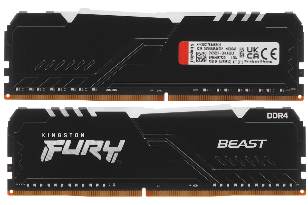Оперативная память Kingston FURY Beast Black RGB [KF436C17BBAK2/16] 16 ГБ