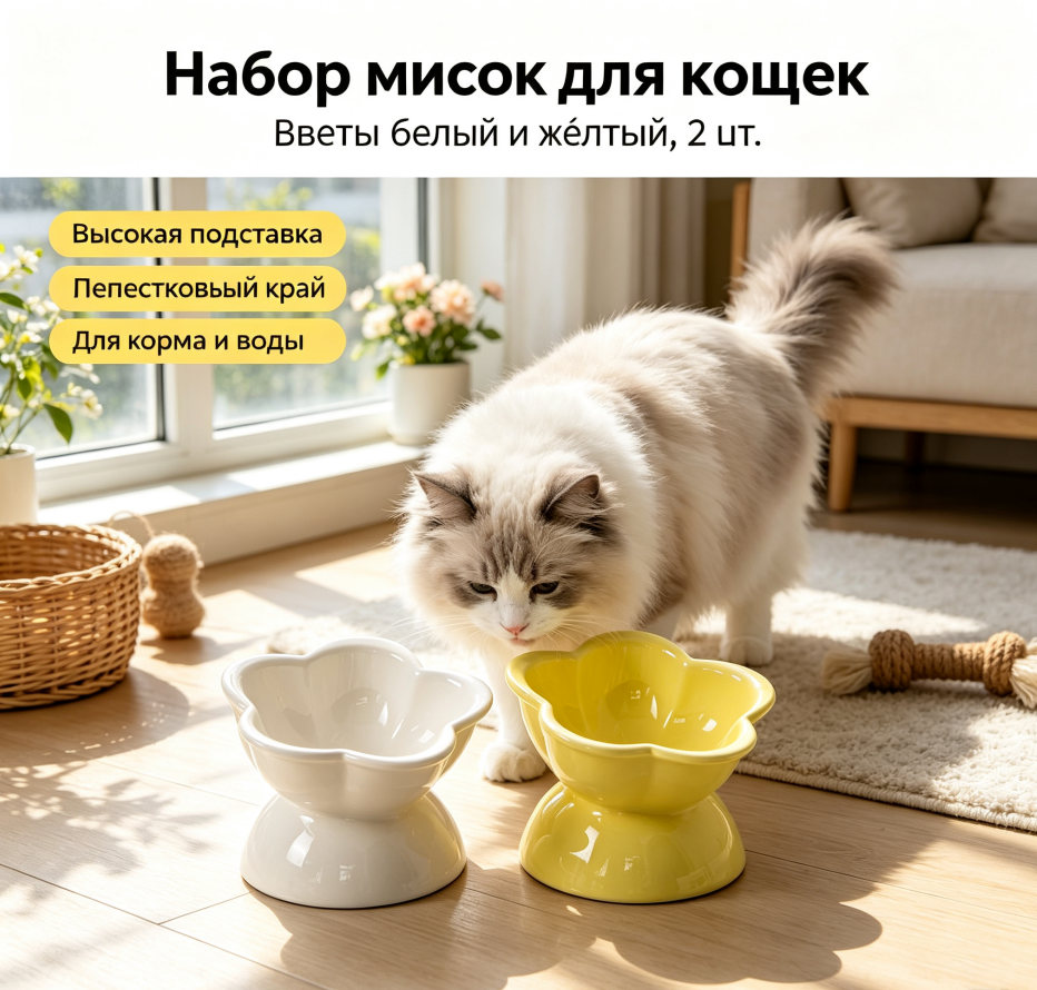 Керамическая миска для кошек в форме цветка на подставке, защита шеи, устойчивая к опрокидыванию