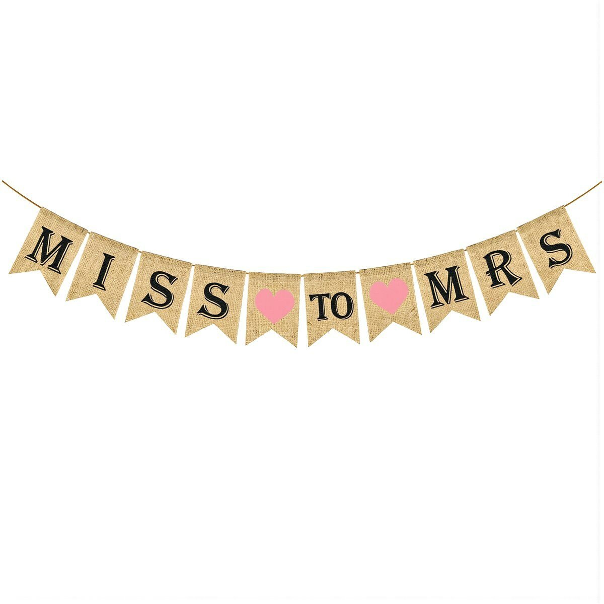 Гирлянда изо льна с надписью Miss to Mrs для декора девичника свадьбы праздничного интерьера зоны фотосъемки, DFC61 Флаг-шнур с розовым сердечком и надписью MISS TO MRS