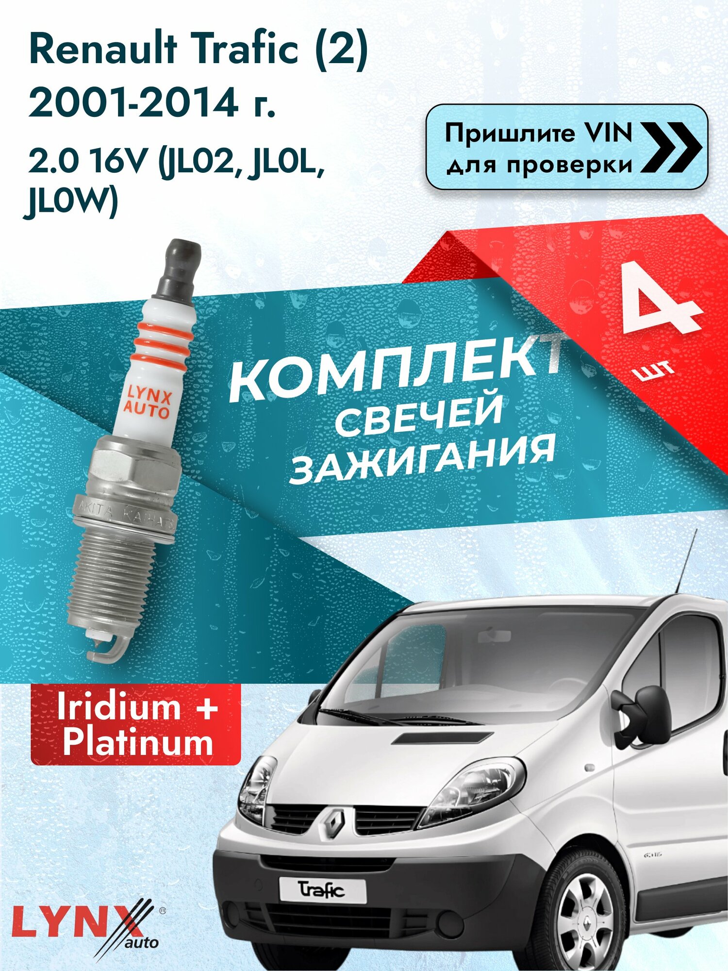 Свечи зажигания для Renault Trafic (2), комплект 4 шт / 2001-2014 / Двигатель 2.0 16V SР-358 LYNXauto