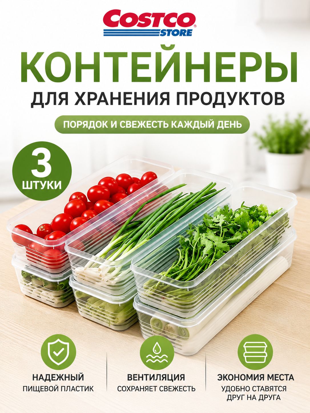 Контейнер пищевой 3 шт полипропилен