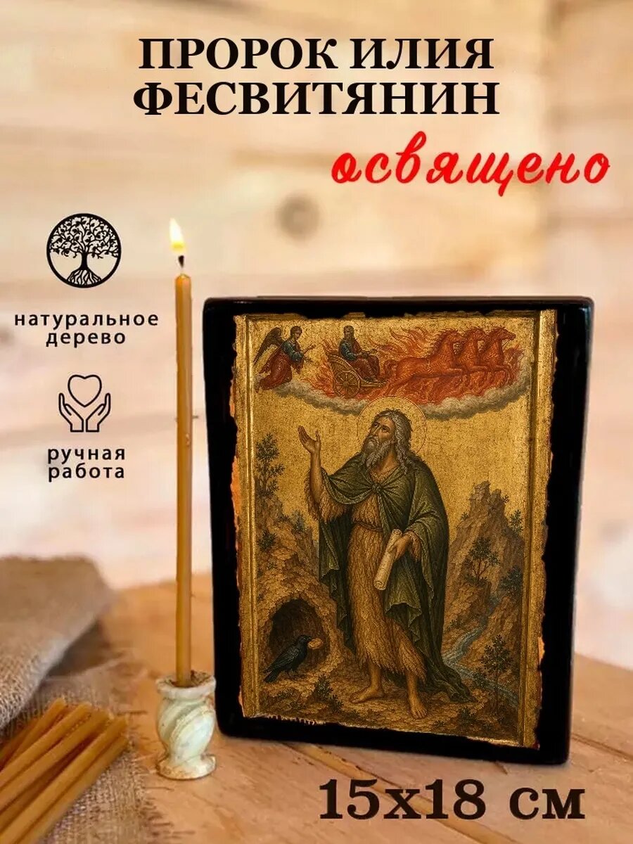 Икона Пророк Илия Фесвитянин, на дереве, 15×18 см, освящённая