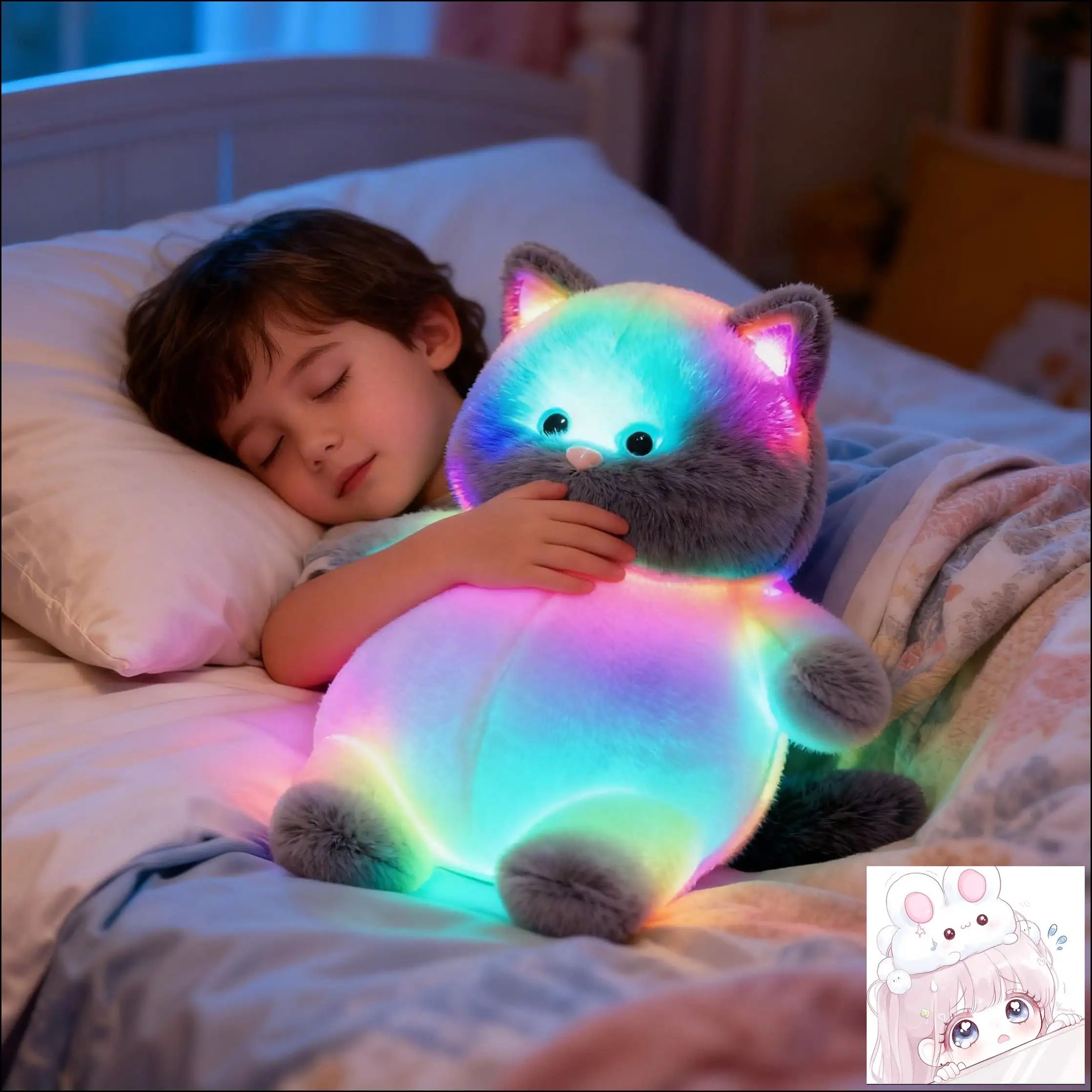 Светящийся котенок LED плюшевый ночник детский с мягким светом для сна и уюта в комнате