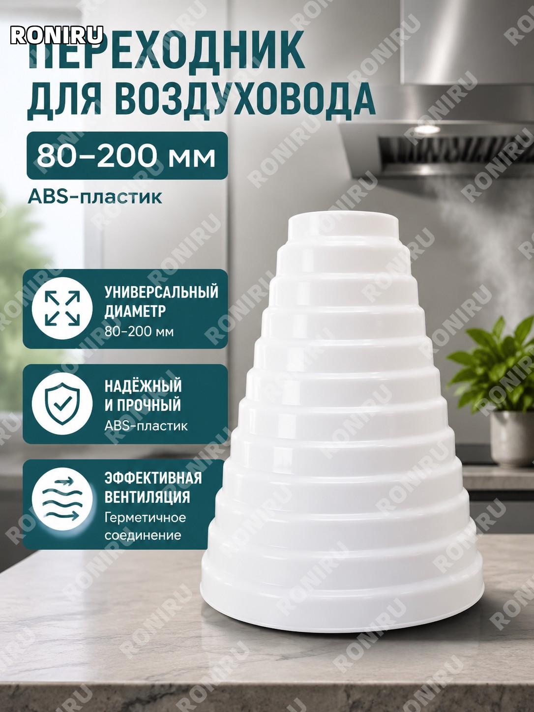 Переходник для трубы вытяжки 80–200 мм, 1 шт ABS, соединитель воздуховода кухонной вытяжки для замены для дома