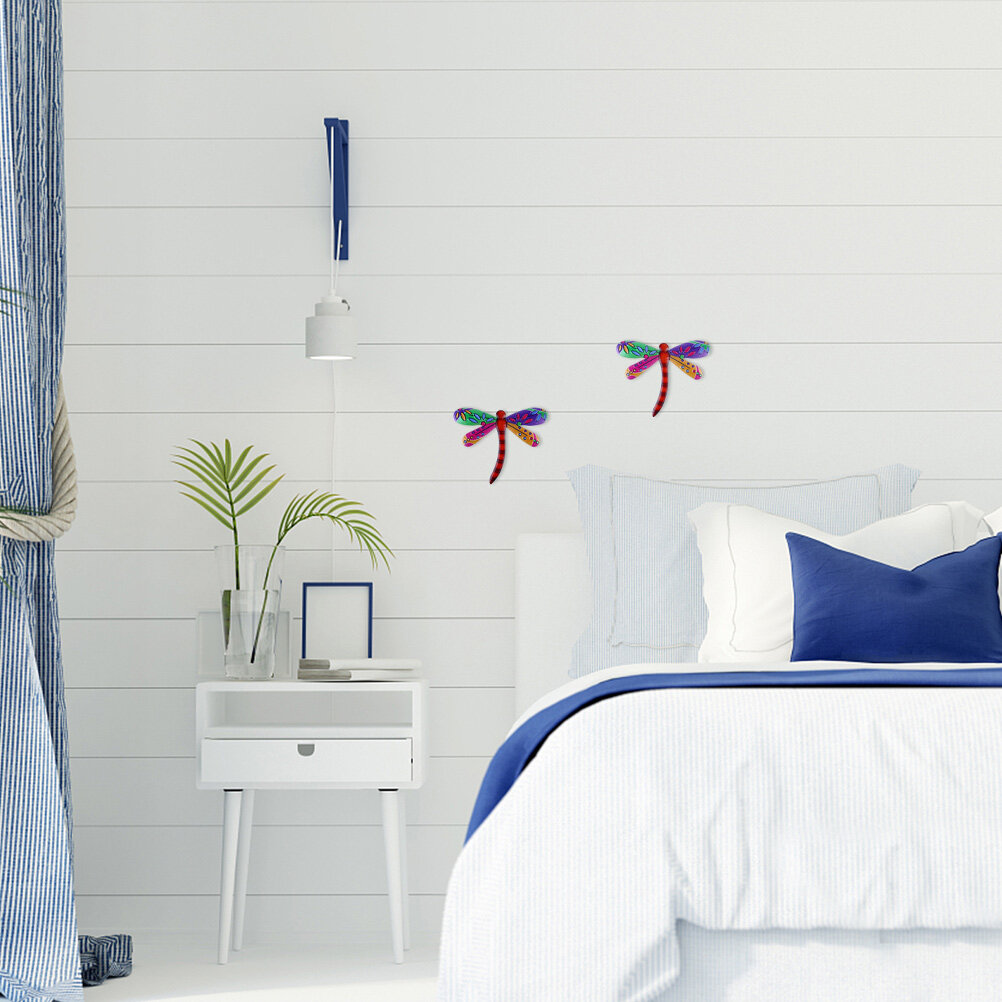 2 Штуки Висячие Украшения В Forme Стрекоз Wall Art Декор Для Дома Цветные Стрекозы Из Металла 22X18X1CM