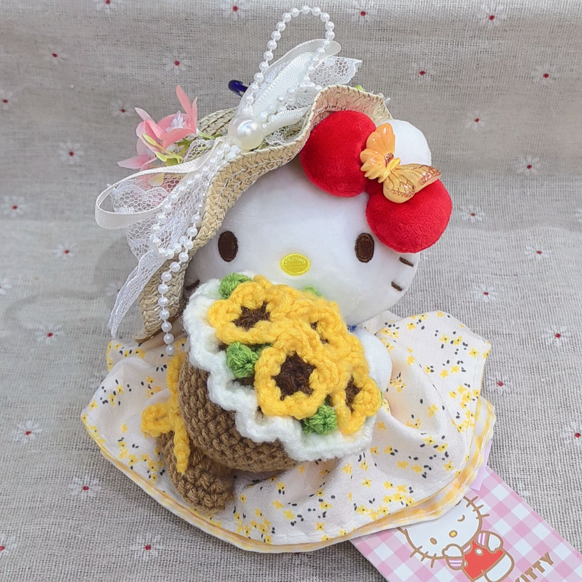 Милый плюшевый брелок Hello Kitty с подсолнух букет, мультяшная игрушка-подвеска на сумку
