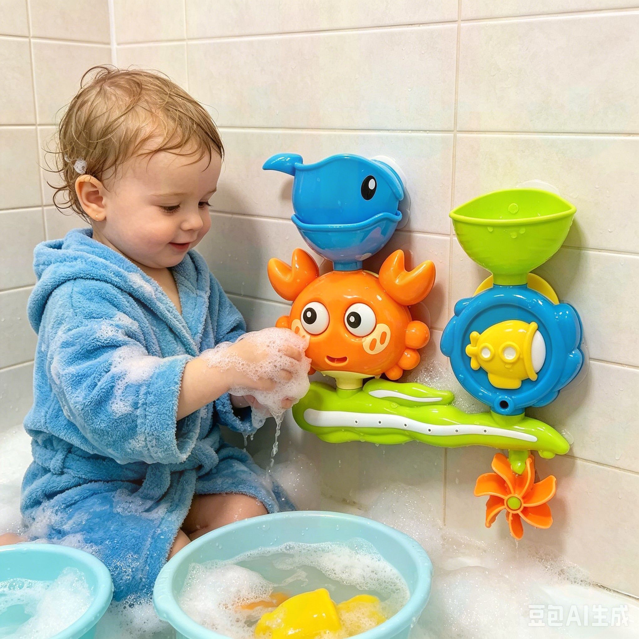 Игрушка для ванны Краб и Кит с водяной мельницей, вращающимися глазами и фонтанчиком