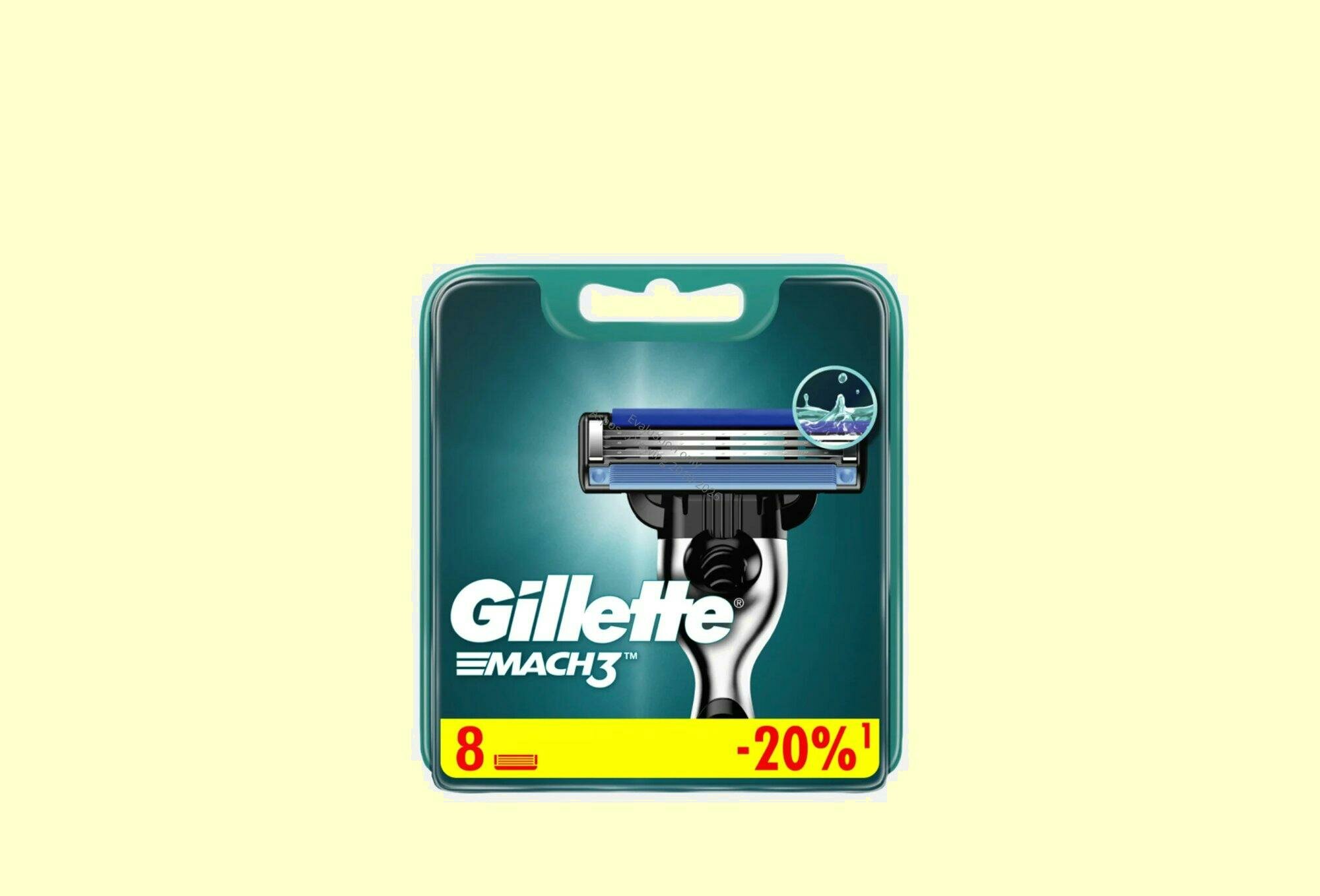 Сменные кассеты Gillette Mach3, 3 лезвия, нержавеющая сталь, 8 штук