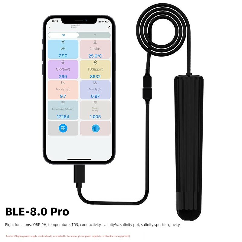 Монитор качества воды BLE-8.0 Pro Bluetooth, 8 параметров, подключение по Bluetooth