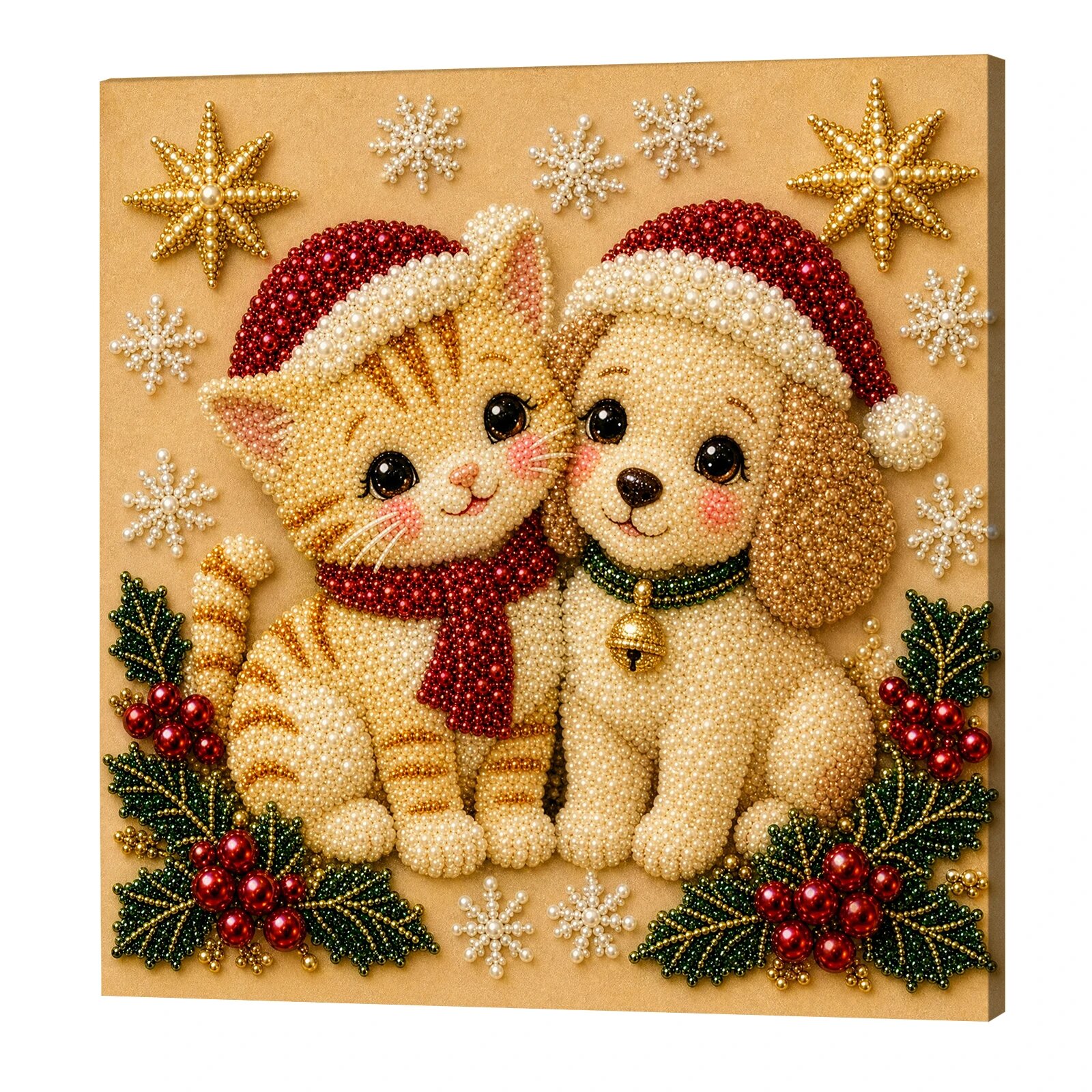 Набор для рисования жемчугом "Рождественские животные", 20x20 см Puppies and kittens