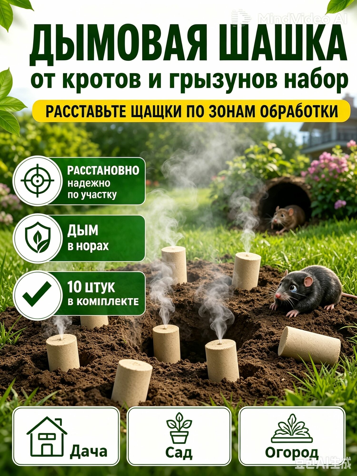 Защитные дымовые шашки от кротов/эффективная обработка нор/безопасный состав для дачи/борьба с вредителями/10 штук