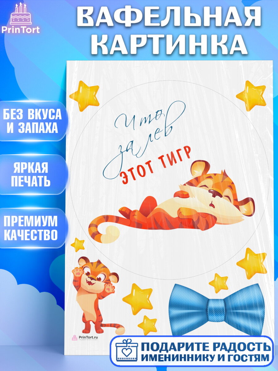 Вафельная картинка для торта Что за лев этот тигр. Украшения для торта мужчине на День Рождения. Декор для выпечки PrinTortPT116311