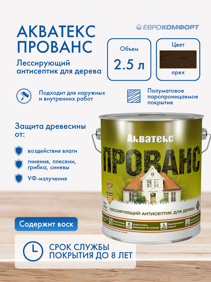 Антисептик лессирующий Акватекс Прованс орех 2.5л