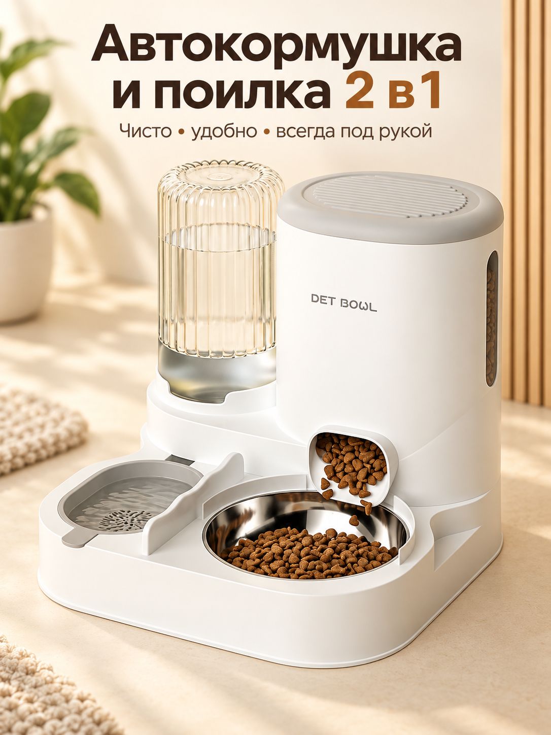 Автоматическая кормушка для домашних животных 2-в-1, поилка для воды, подходит для собак и корм для кошек сухой