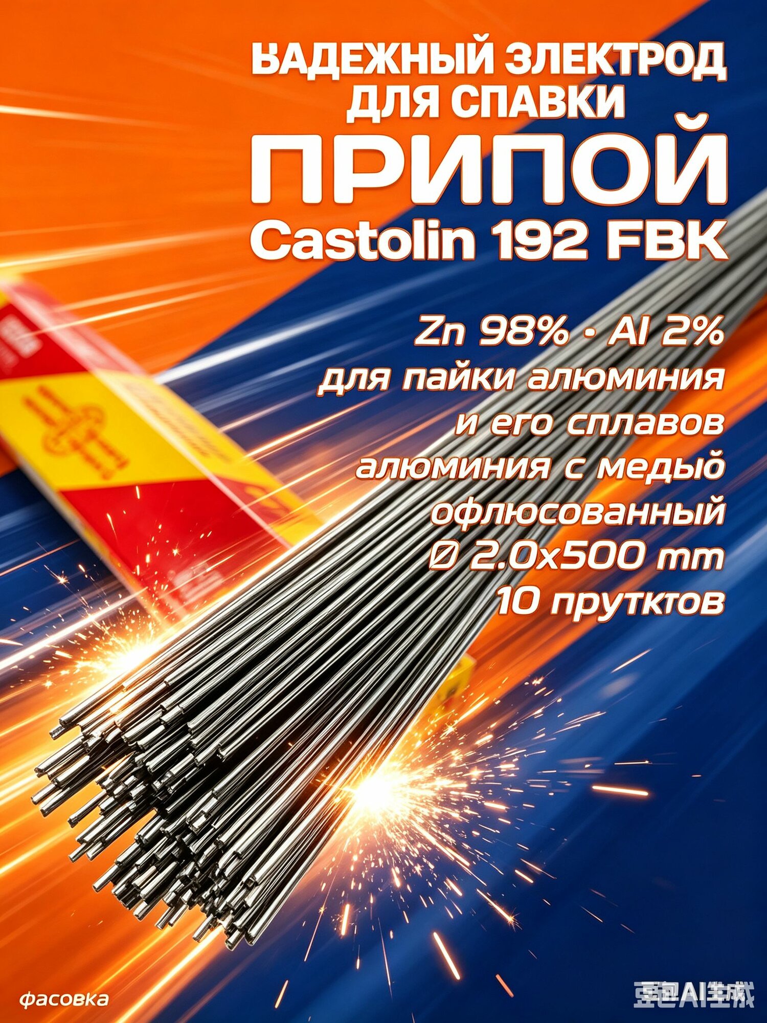 Припой для пайки алюминия и меди, цинковый (аналог CASTOLIN 192 FBK), 10 прутков