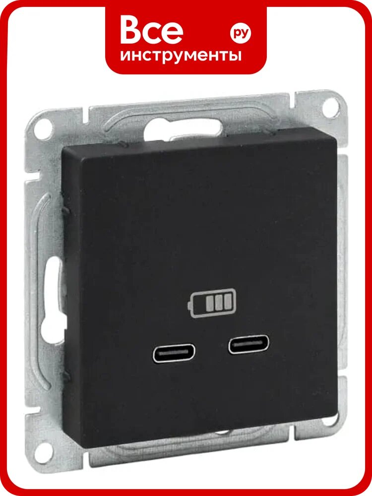 Механизм розетки EKF USB-C - 2шт, чёрный Эпика UP1-SOB-2USBC