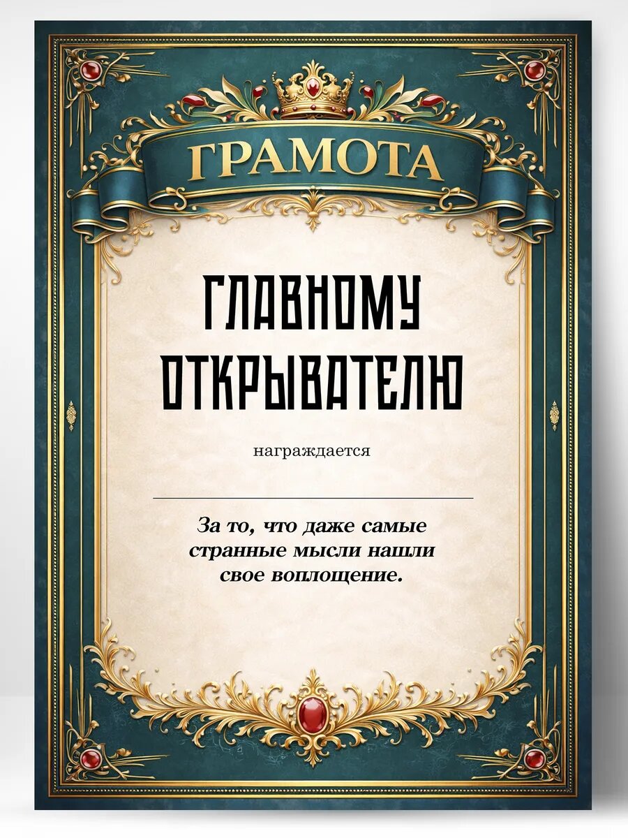 Грамота диплом в подарок - Главному открывателю