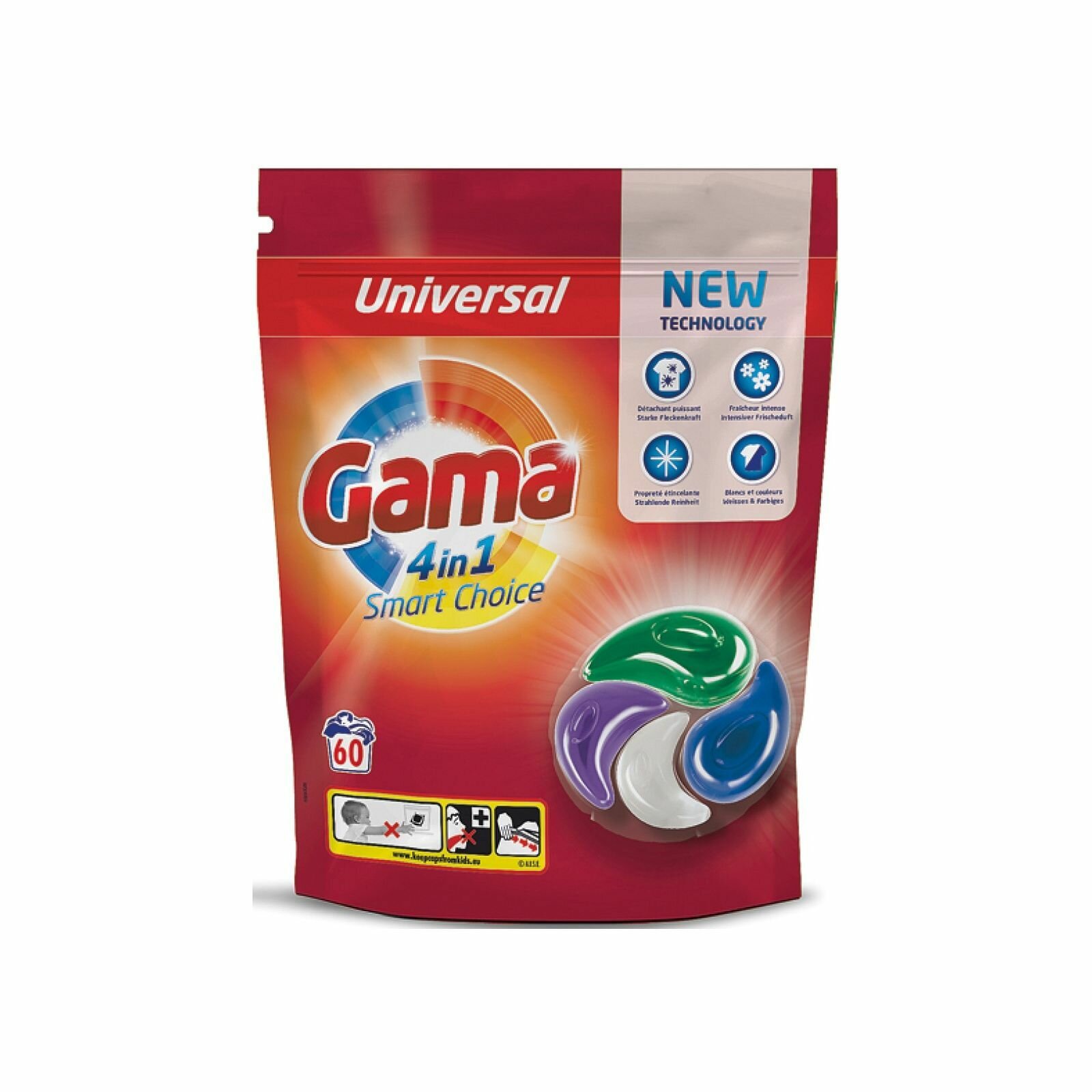 Капсулы для стирки Gama 4 in 1 Smart Choice 60шт (универсальные, машинная стирка, количество стирок: 60)