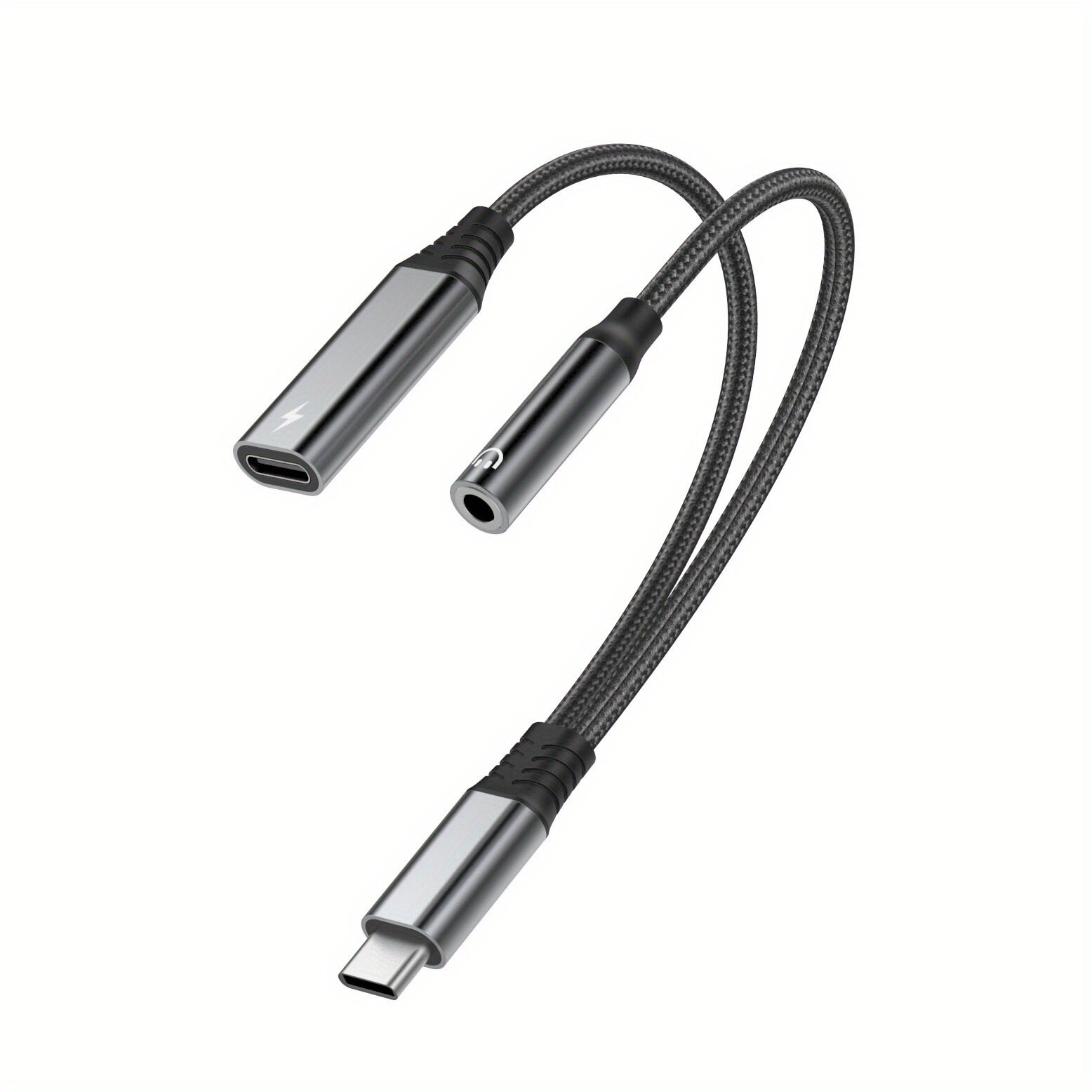 Адаптер-разветвитель 2-в-1 USB-C на 2x 3.5 мм для наушников и зарядки, цвет черный