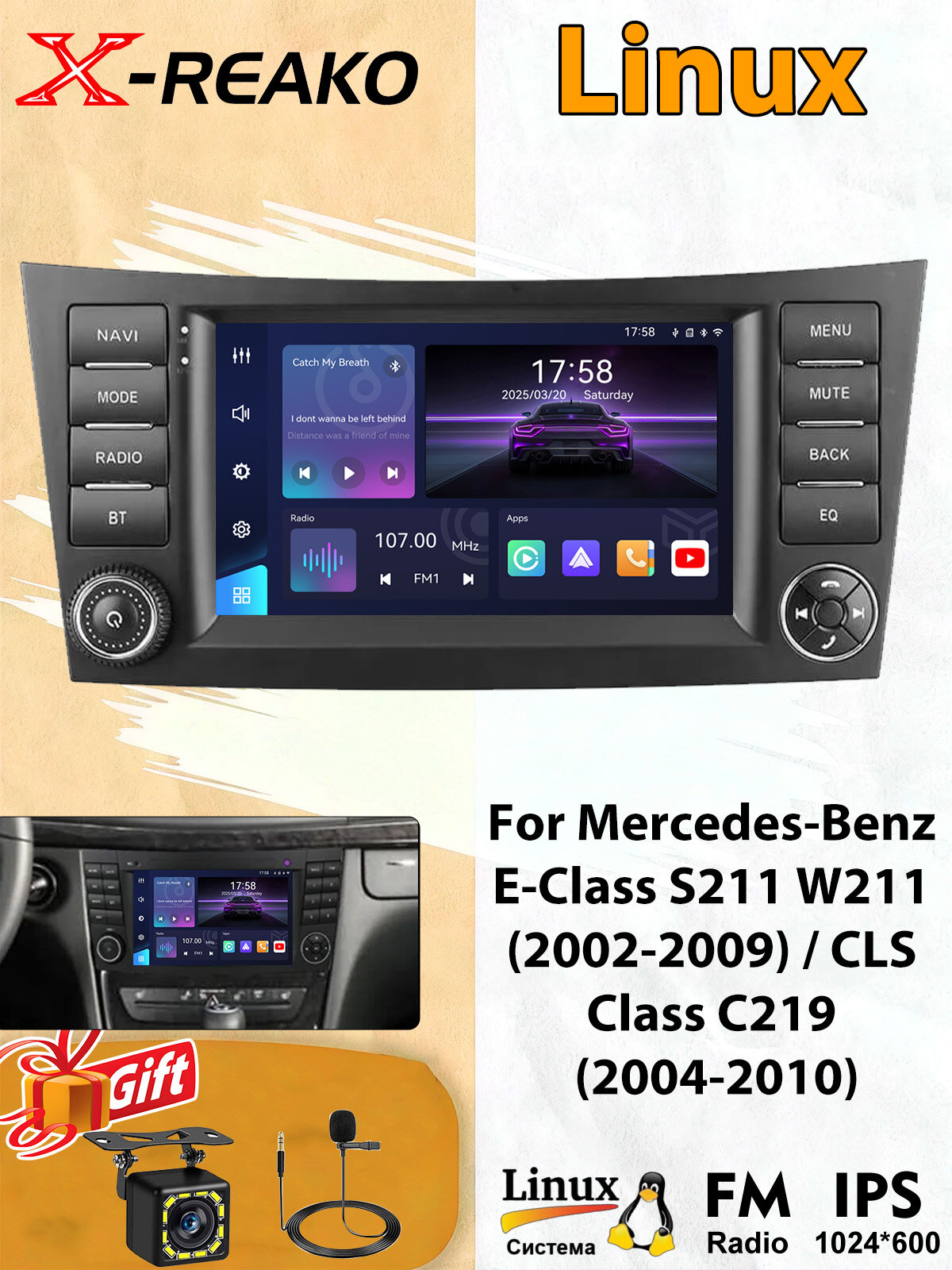 Магнитола дляMercedes-Benz E-Class S211 W211 (2002-2009) CLS Class C219 (2004-2010) экран 9 дюймов Андроид wifi Bluetooth GPS