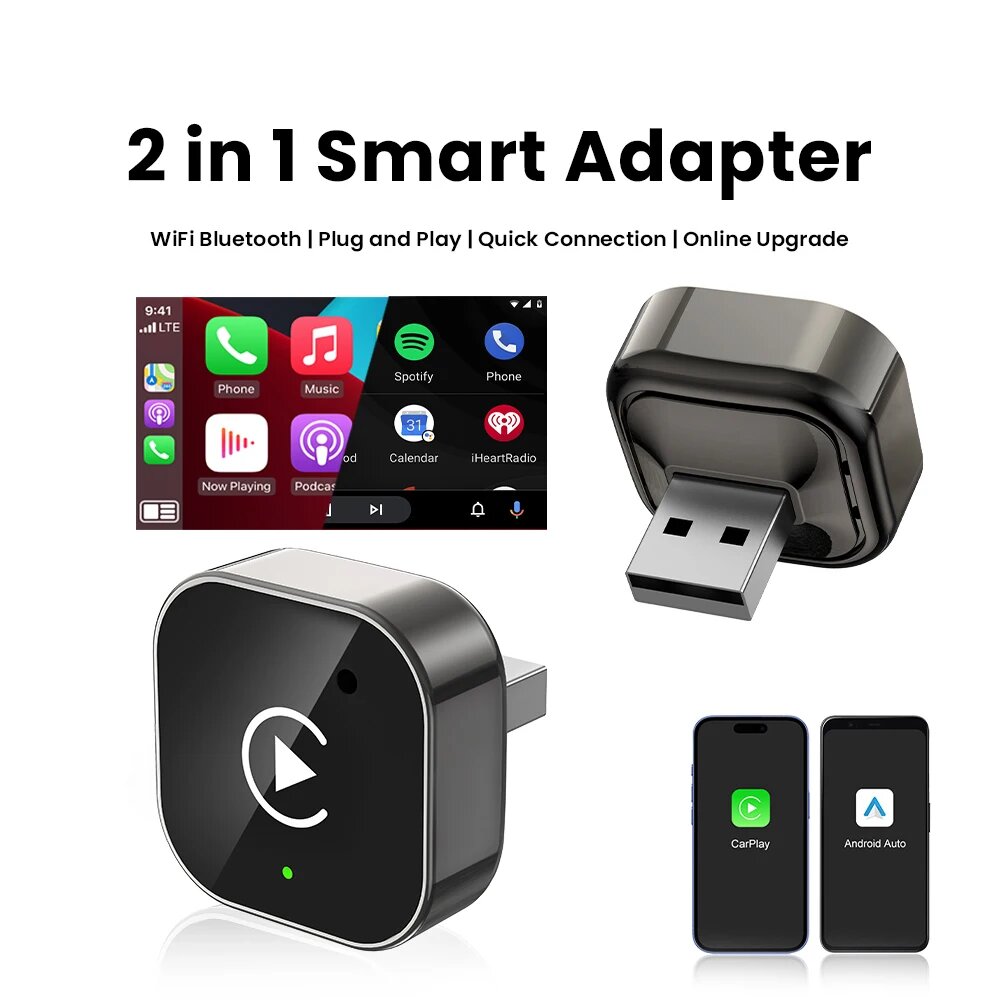 Беспроводной Адаптер CarPlay 2026 С Портом Type-C, Конвертер USB CarPlay И Android Auto, Plug & Play Для Большинства Автомобилей