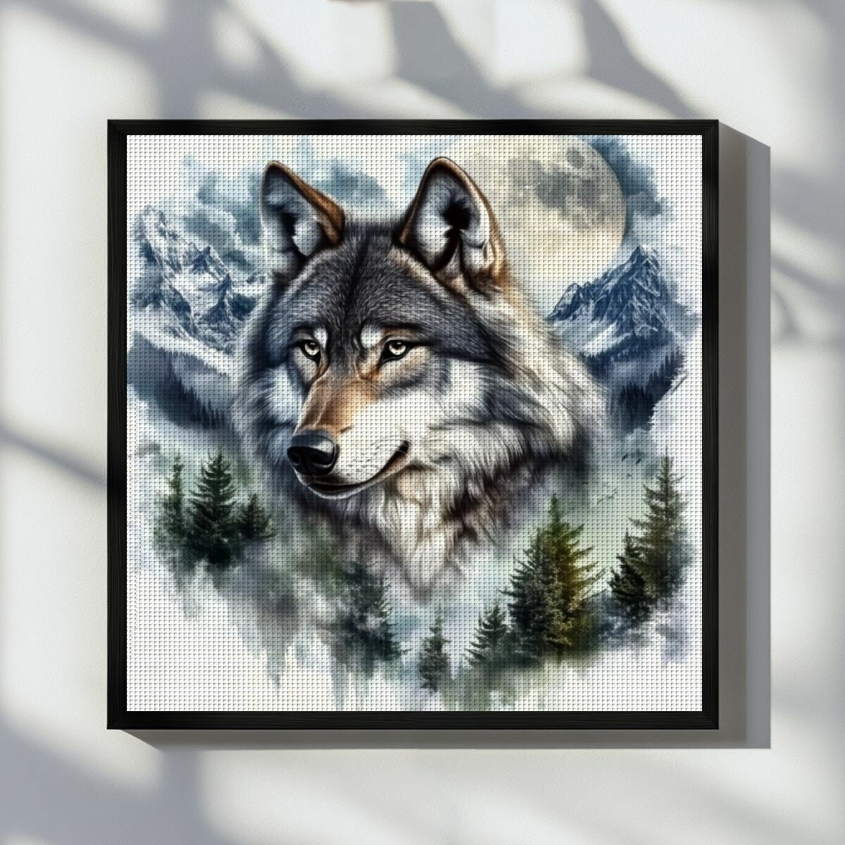 1 беспрамочный набор вышивки 11CT / 14CT, 40 * 40cm / 15.7 * 15.7in, король лесного волка, до 26 цветов, включая иглы, нити, рисунки и полотно