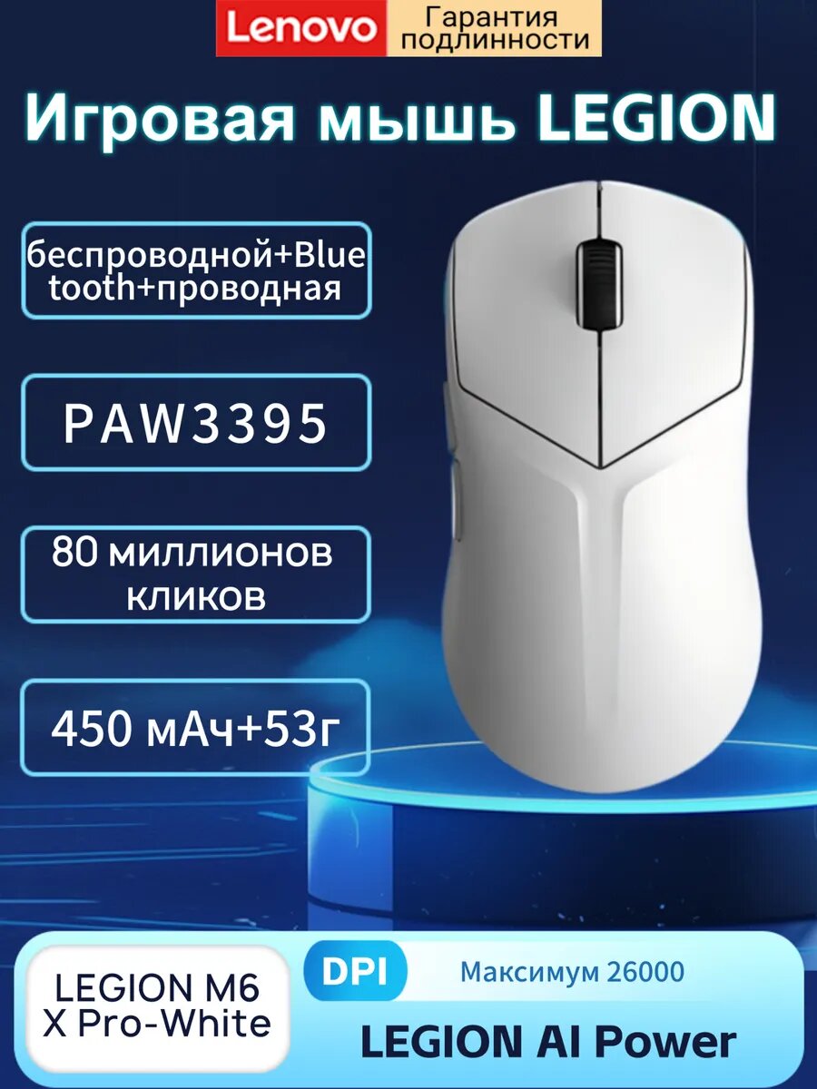 Мышь беспроводная блютуз игровая Для компьютерная и ноутбука Lenovo LEGION M6X Pro-White