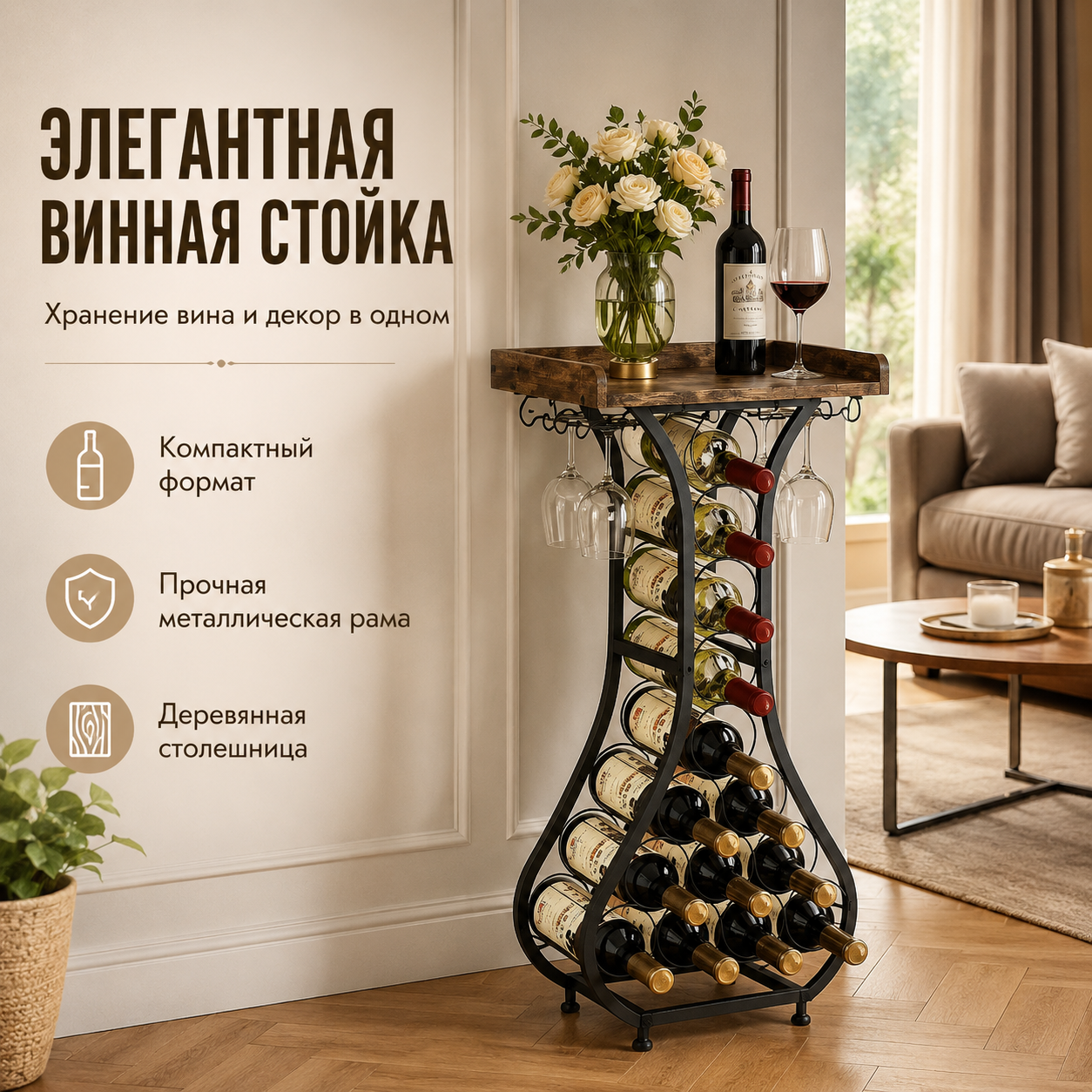 Винный стеллаж, напольный винный шкаф для ресторана, металлический каркас, 90*42*30 см