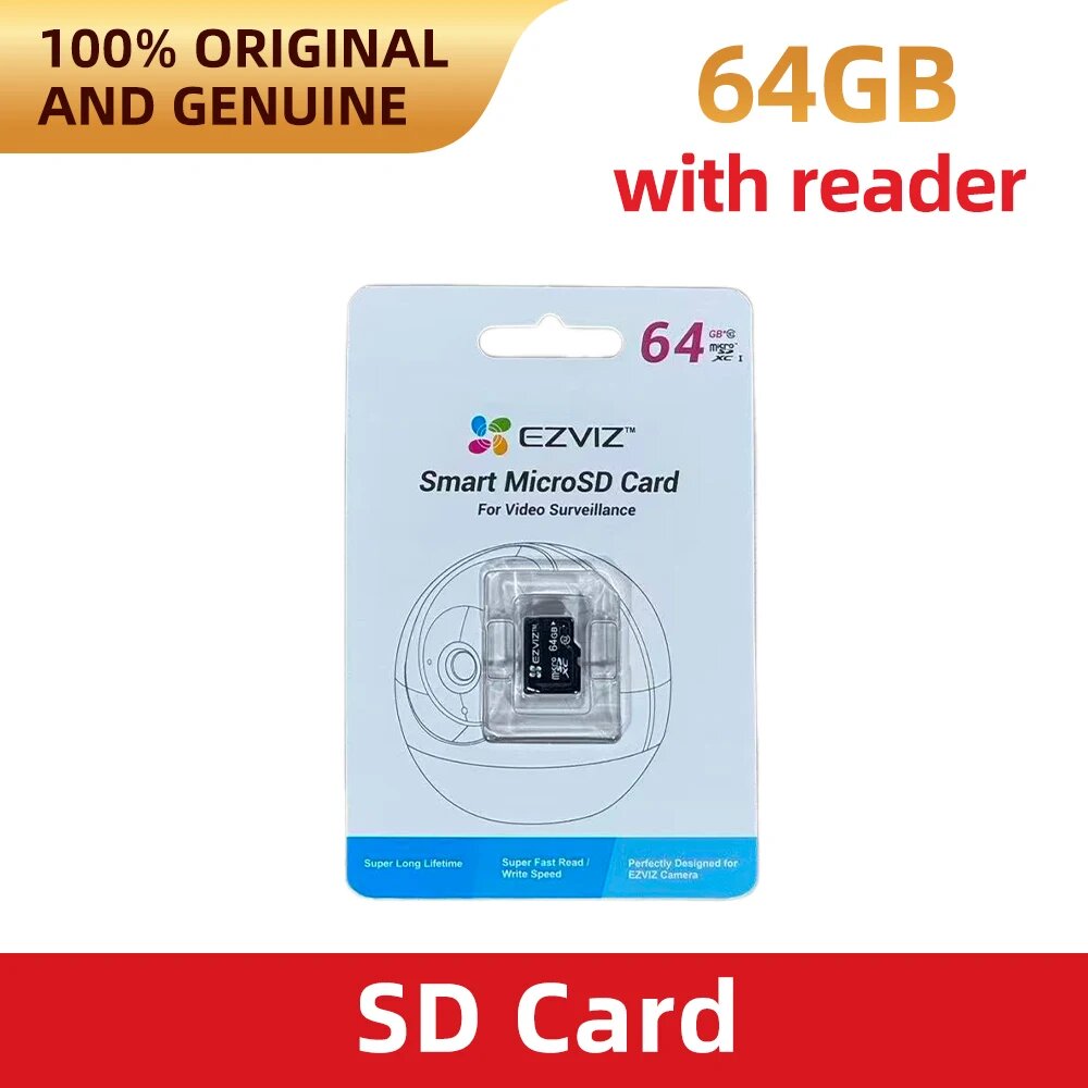 EZVIZ 64GB MicroSD карта памяти с ридером