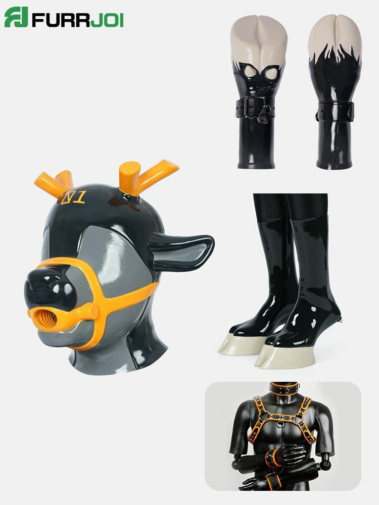 Furrjoi Комплект силиконовых аксессуаров Silicone Deer, оленья маска, перчатки, ботинки и ремни, глянцевый силикон, тематический фурсьют-набор