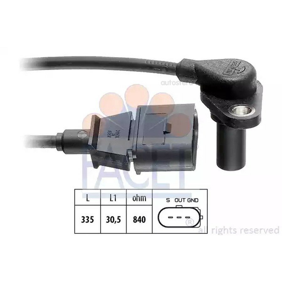FACET 90220 Датчик скорости Audi A3, Seat Toledo 1.6i-1.8i, VW Bora/Golf 1.6-2.0/1.9D/TDi 96-
