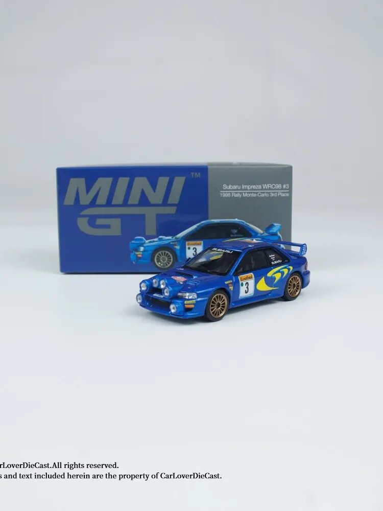 Машинка TSM MiniGT 1/64 #975 Subaru Impreza WRC98 1998 Rally Monte-Carlo 3rd Place #3 Die-cast Alloy Car Model Toy Gift