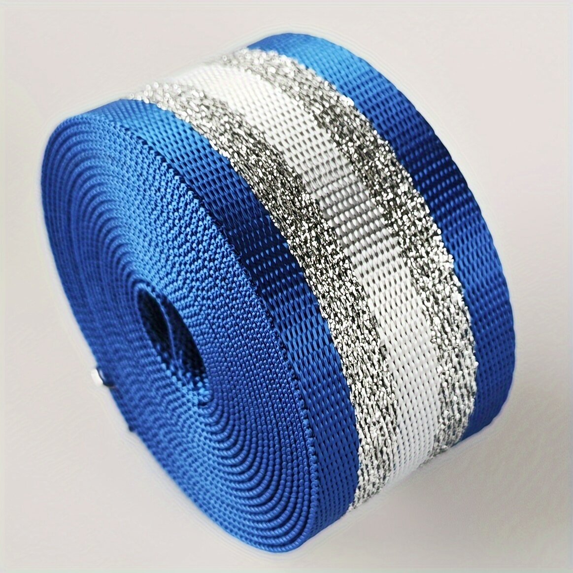 Металлическая лента-стропа Blue-Silvery, ширина 1.5 дюйма (3.8 см), 3 ярда, полиэстер с люрексом для рукоделия и изготовления сумок и кошельков
