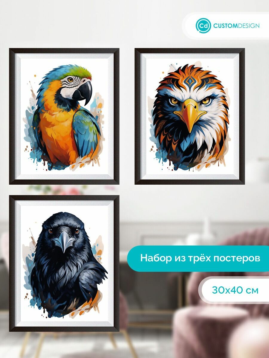 Постеры на стену для интерьера Птицы 30х40 см 3 штуки
