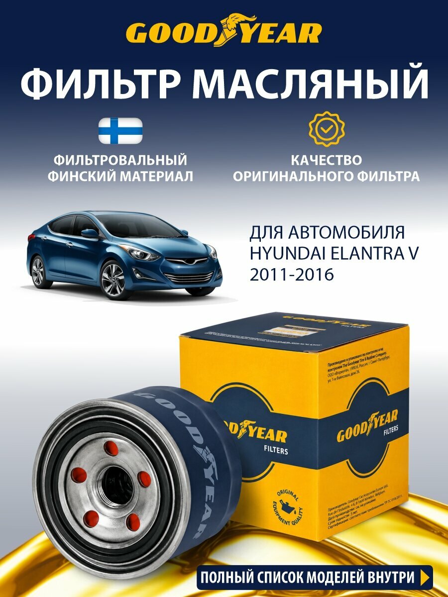 Фильтр масляный автомобильный HYUNDAI ELANTRA (Хендай Элантра) 5 п. 1.6 1.8 2011-2016