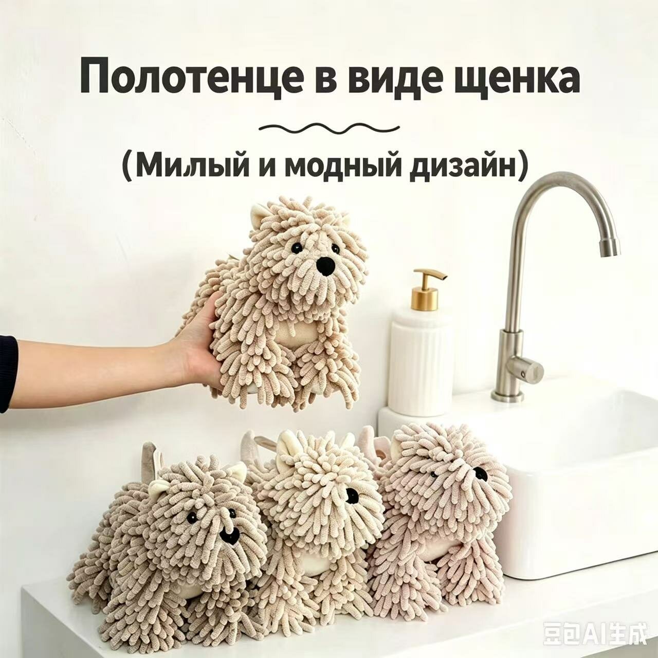 Полотенце для рук из синели с мультяшным щенком, супер впитывающее, кухонное полотенце, светло-коричневое, 26*13 см