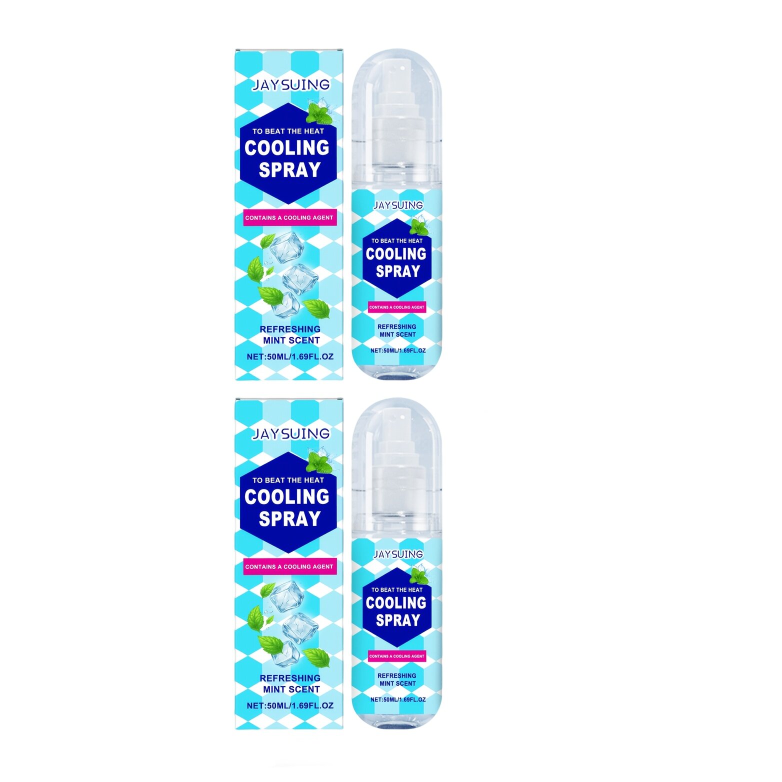Охлаждающий спрей для тела с глицерином, 2 шт. по 50 мл (1.69 fl oz), мгновенное охлаждение и увлажнение